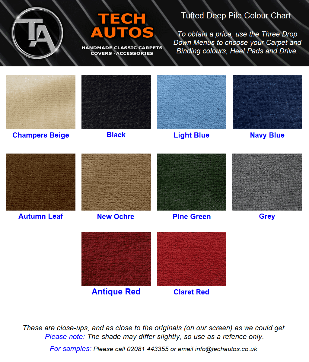 Ford Zephyr MK2 Over Mat Set in Tufted Deep Pile Handmade to Order